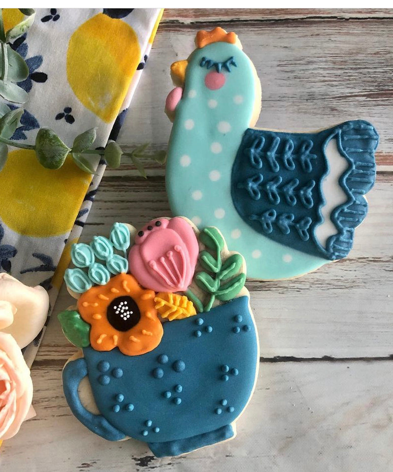 Hen and Teacup with Flowers – Lorraine's Cookies